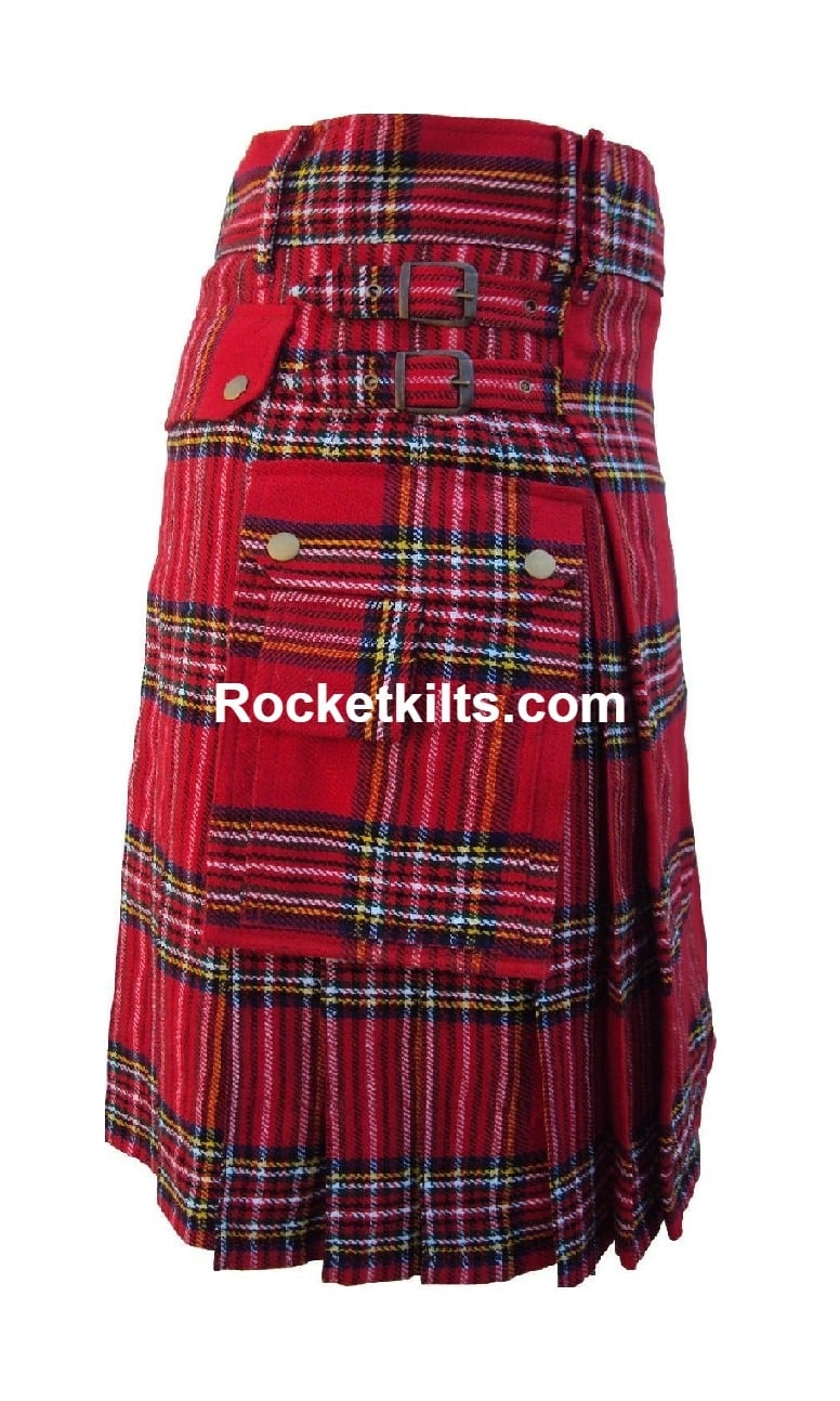 Scottish Utility Pocket Royal Stewart Tartan Kilt for Active Men